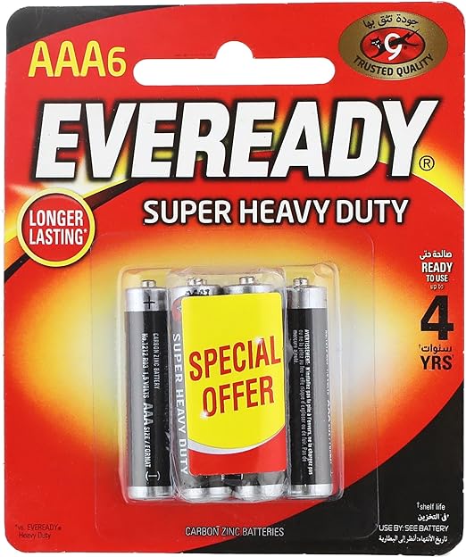 Eveready Super Heavy Duty Battery, Size AAA, Pack of 6 Blister Card – Cairo Drop